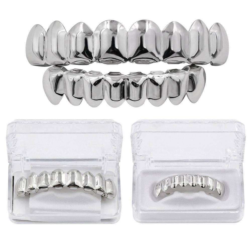 8 Top And Bottom Silver Grillz – Rhino Grillz