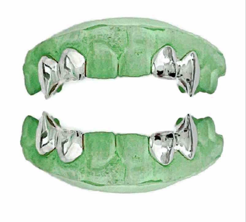 [Custom][X4] 925 Silver Canine Fang Grillz – Rhino Grillz