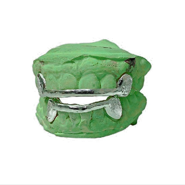 [CUSTOM].925 Sterling Silver Diamond Dust Canine Grillz With Front Bar ...