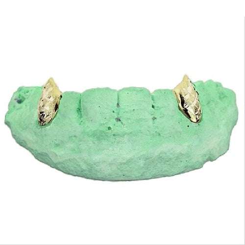 [Custom][X2] 10K Gold Diamond Cut Vampire Fang Grillz – Rhino Grillz