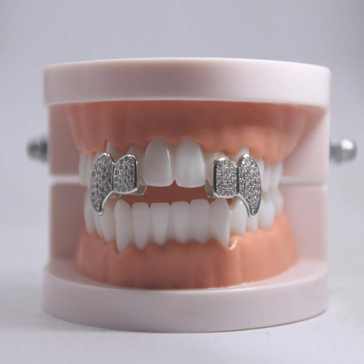 [Double] Silver Studded Canine Grillz – Rhino Grillz