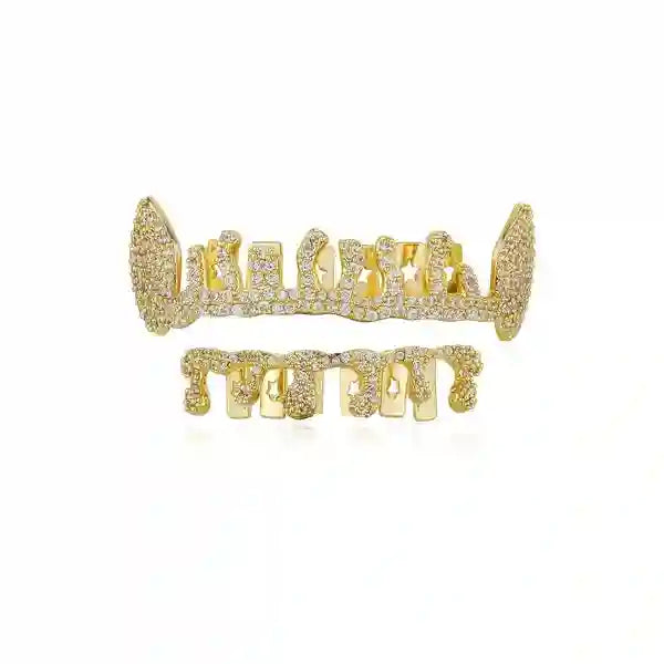 [Top and Bottom] Gold Drip Grillz Extended – Rhino Grillz