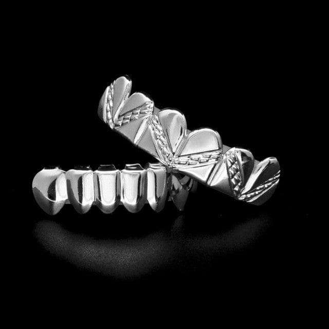 AZTEC STAMPED FAKE SILVER GRILLZ – Rhino Grillz