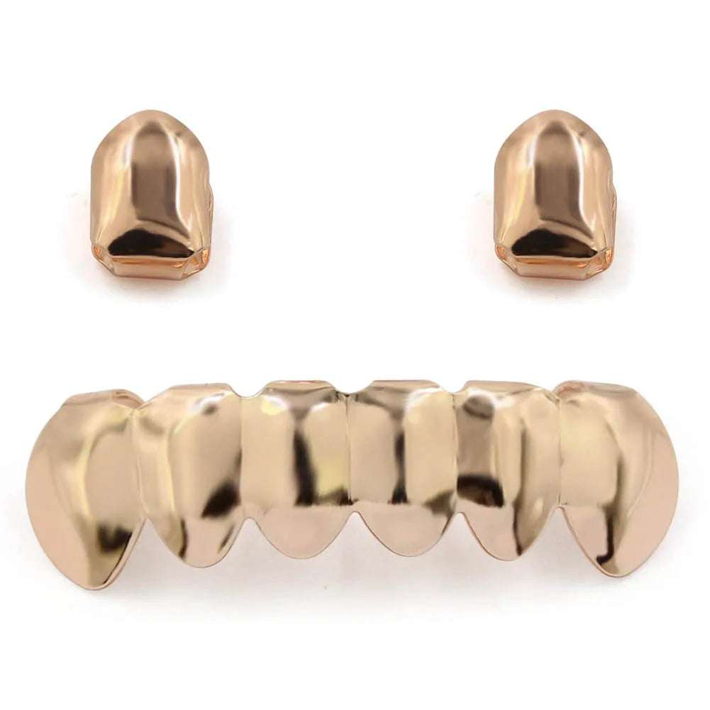 2 Top 6 Bottom Rose Gold Grillz – Rhino Grillz