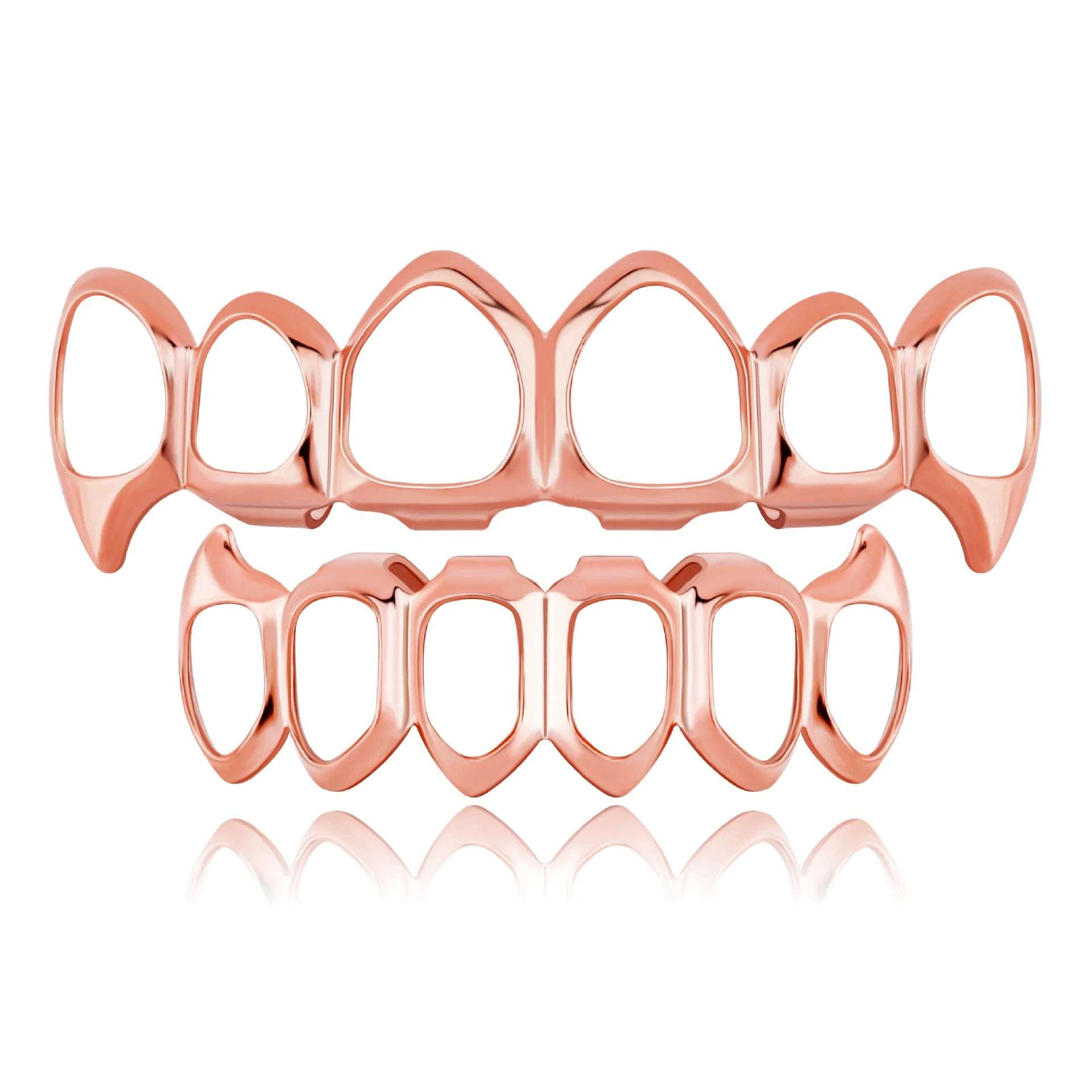 [Top and Bottom] Full 6/6 Rose Gold Open Face Fang Grillz – Rhino Grillz