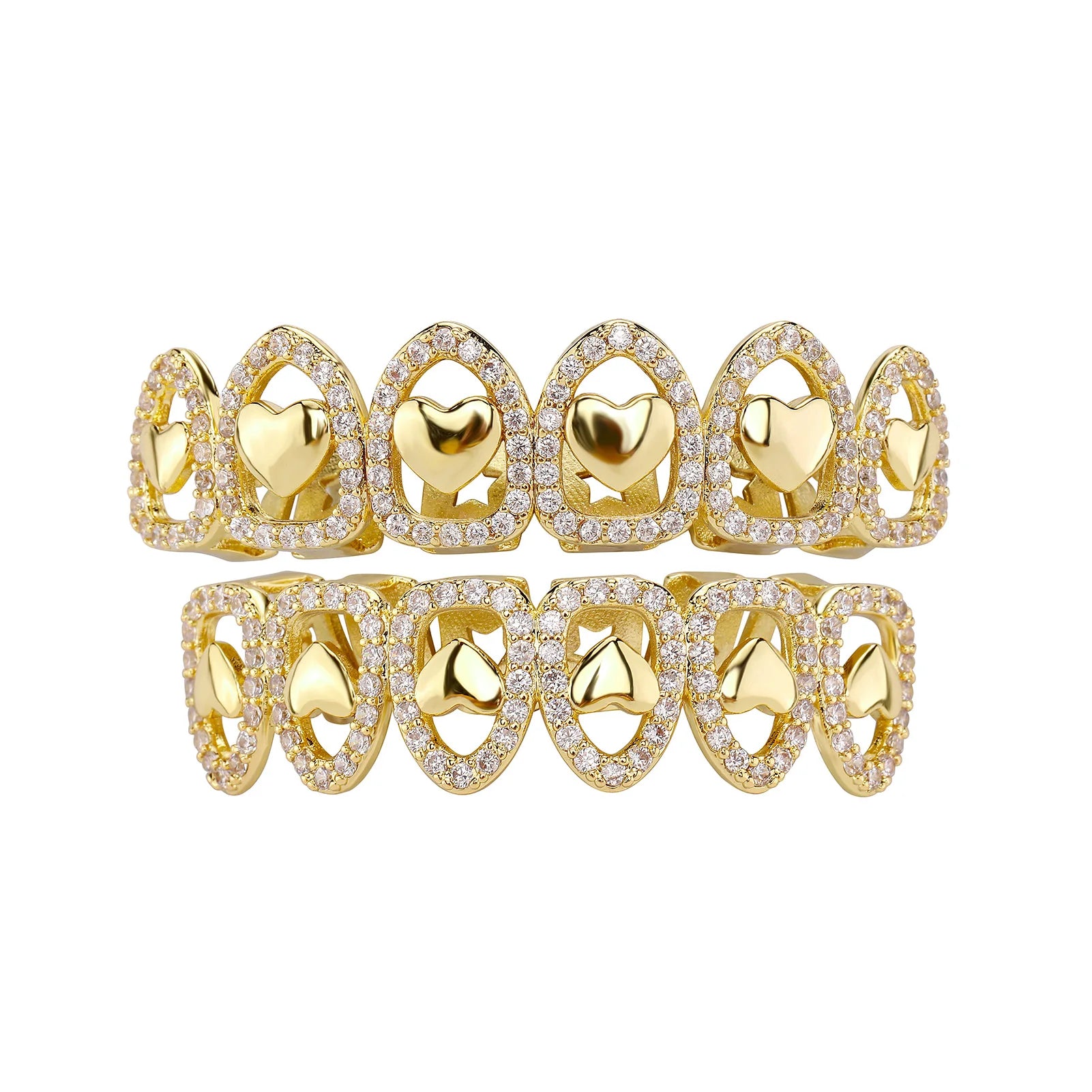 [Top and Bottom] Gold Icedout Open face Grillz – Rhino Grillz