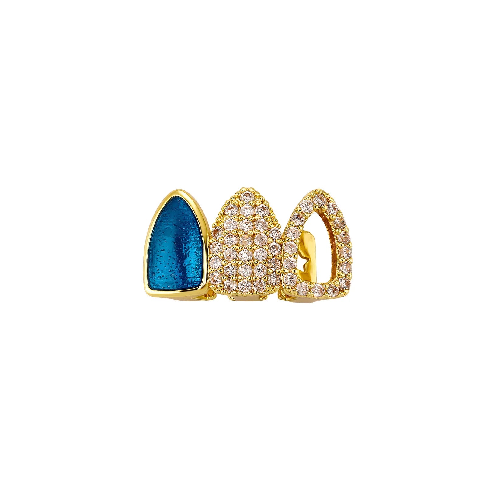 [Triple] Ruby, Blue Studded Open Face Grillz – Rhino Grillz