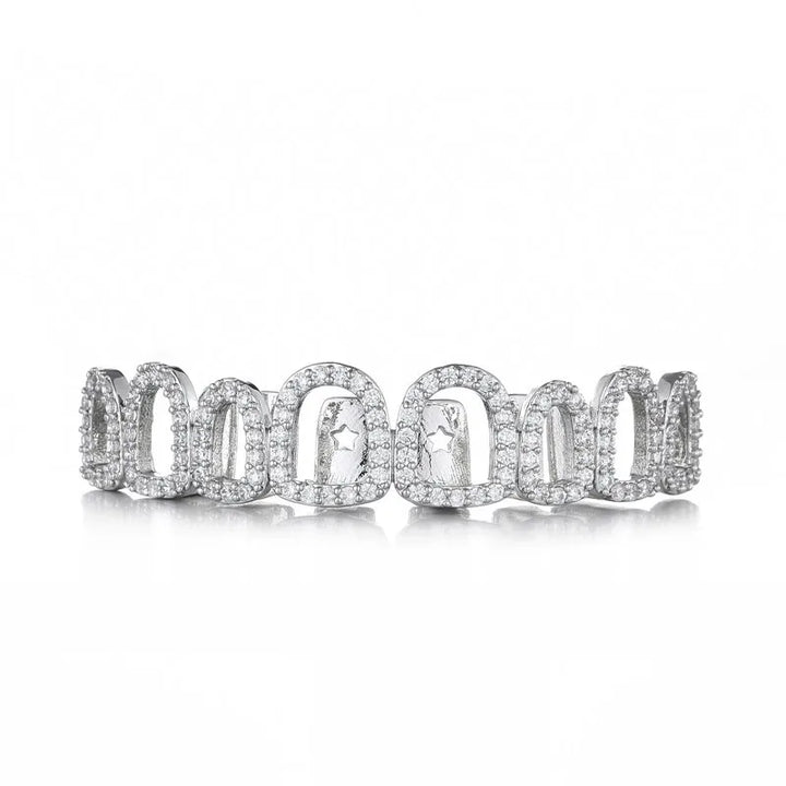 [Bottom] Silver Iced Out Hollow Grillz – Rhino Grillz