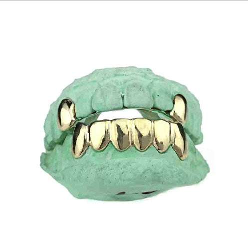[Custom] 2 Top 6 Bottom Solid Gold Grillz – Rhino Grillz