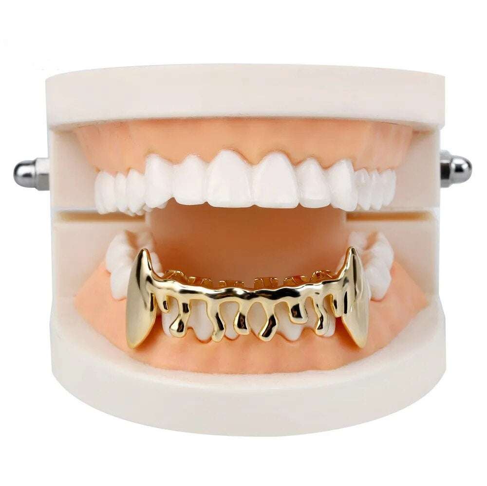Gold Vampire Fang Drip Grillz [TOP AND BOTTOM] – Rhino Grillz