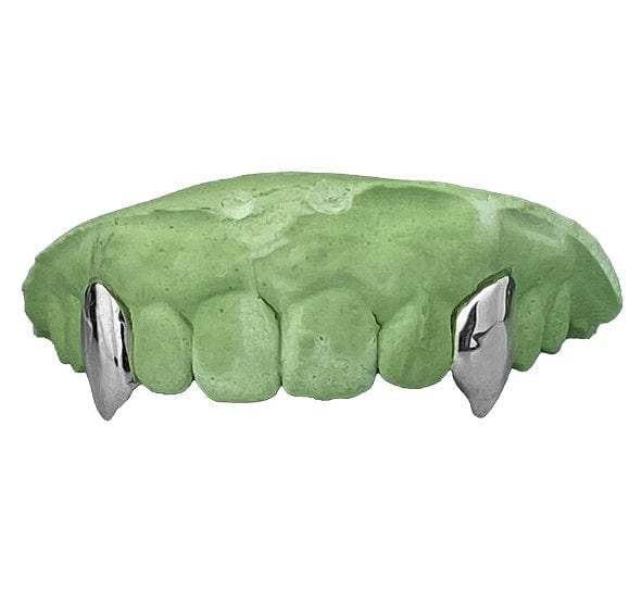 [Custom][X2] Solid 925 Silver Vampire Fang Grillz – Rhino Grillz