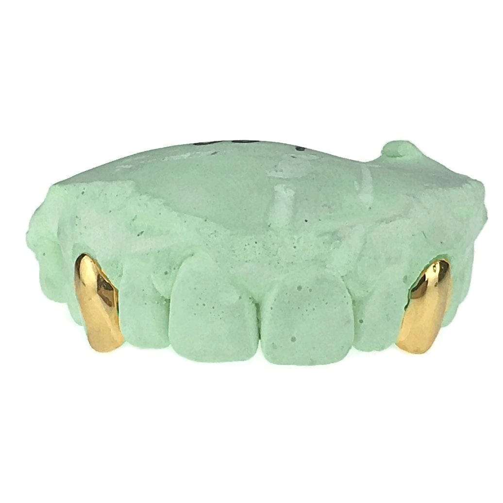 [Custom][X2] Solid Gold Cap Grillz – Rhino Grillz