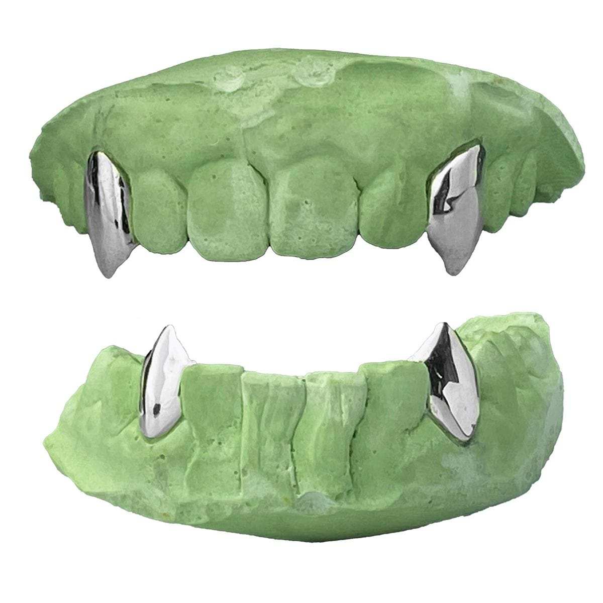 [Custom][X4] Solid 925 Silver Vampire Fang Grillz – Rhino Grillz