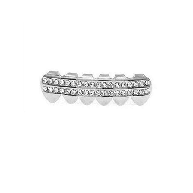 Diamond Fangs Silver Grillz [Top And Bottom] – Rhino Grillz