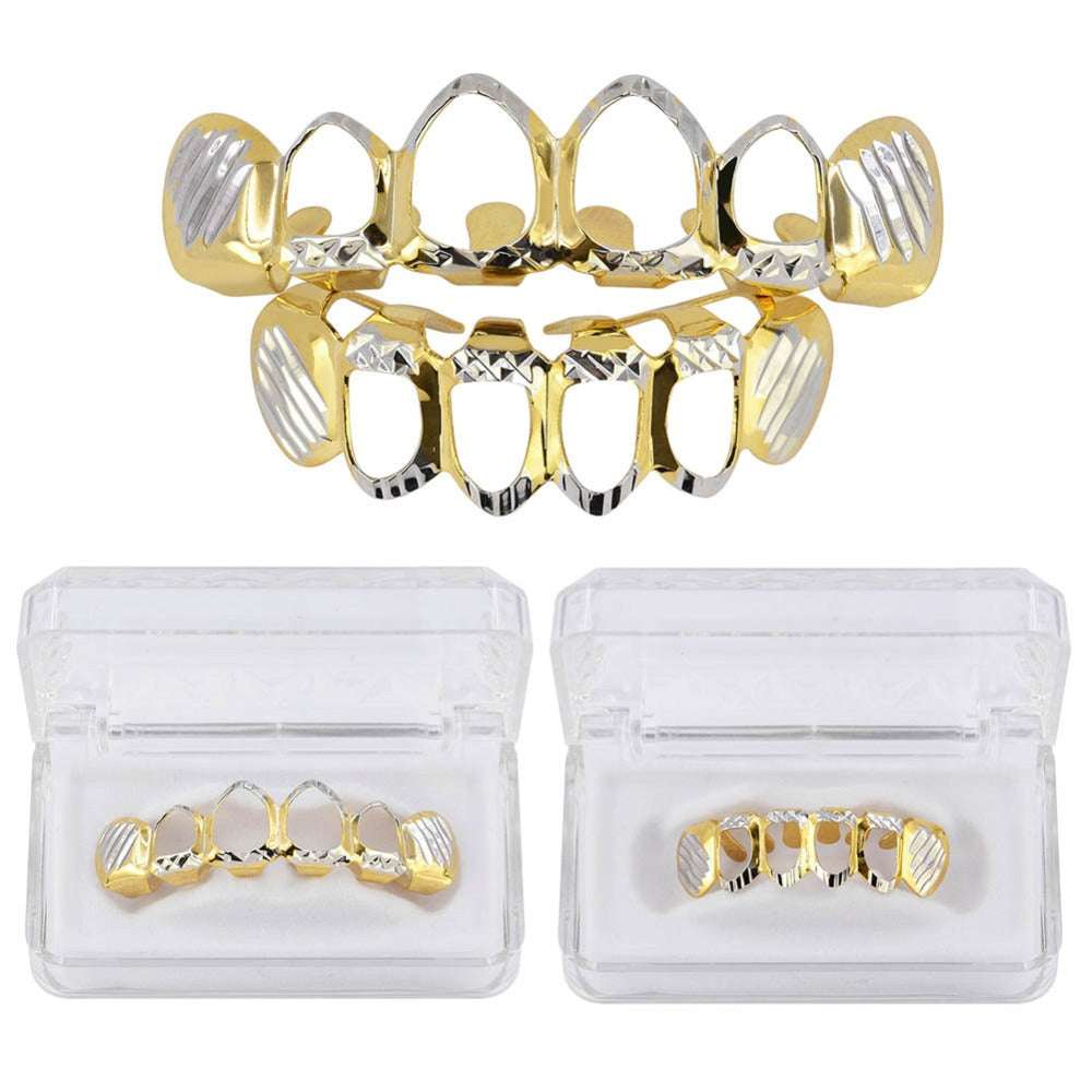 Open Face Silver-Gold Grillz With Diamond Cuts – Rhino Grillz