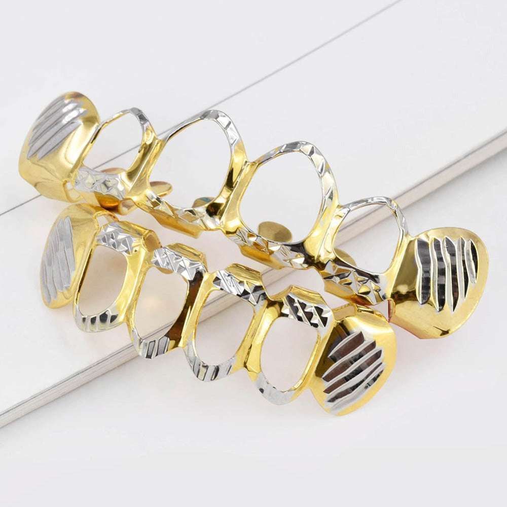 Open Face Silver-Gold Grillz With Diamond Cuts – Rhino Grillz
