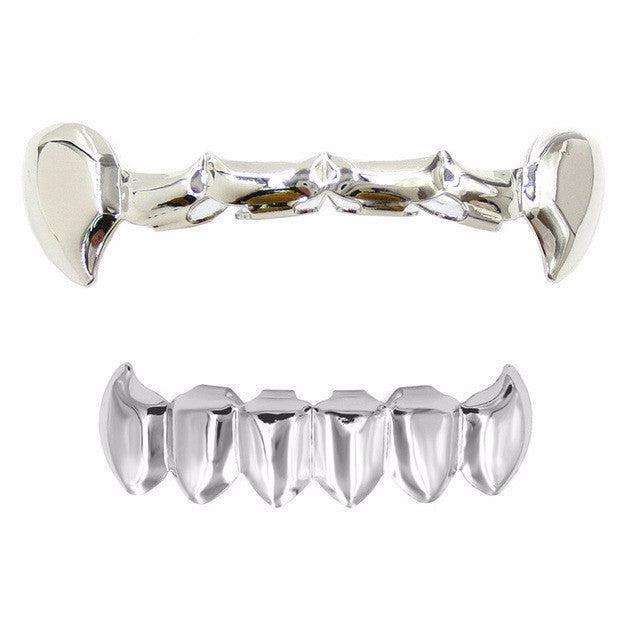 Bottom Silver Fangs & Top Half Grillz – Rhino Grillz