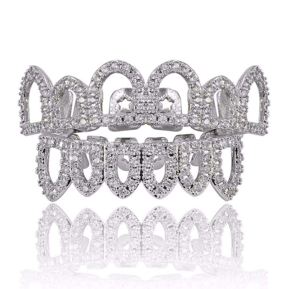 Open Face Diamond Grill Silver – Rhino Grillz