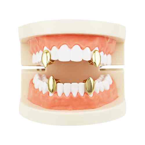 [Single Tooth X 4] Gold Fang Grillz – Rhino Grillz