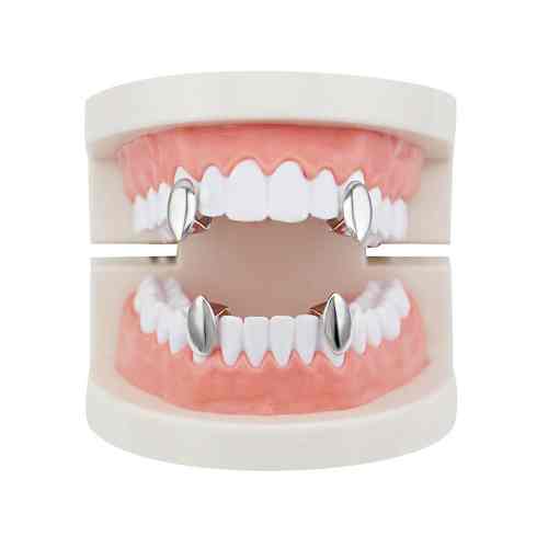 [Single Tooth X 4] Silver Vampire Fang Grillz – Rhino Grillz