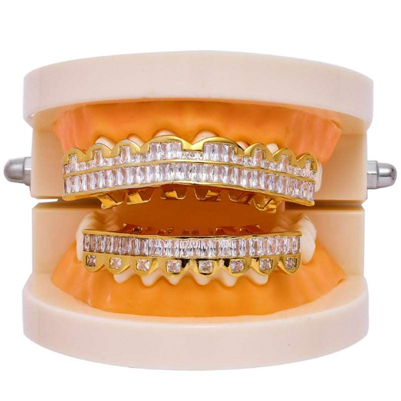[Top And Bottom] Diamond Bar Grillz Gold – Rhino Grillz