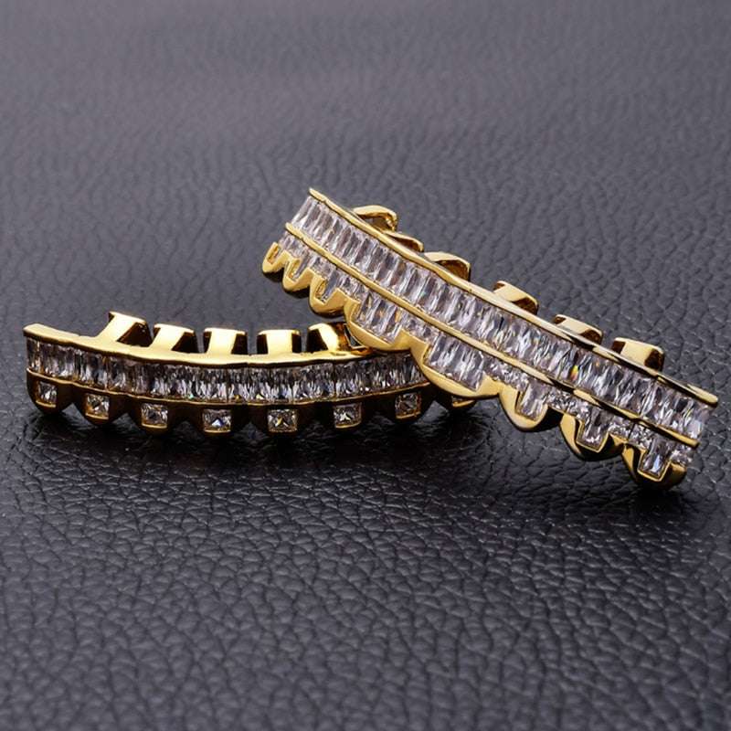 [Top And Bottom] Diamond Bar Grillz Gold – Rhino Grillz