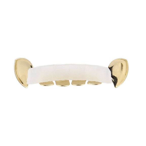 [Upper] Gold Plated Vampire Fangs Grillz – Rhino Grillz